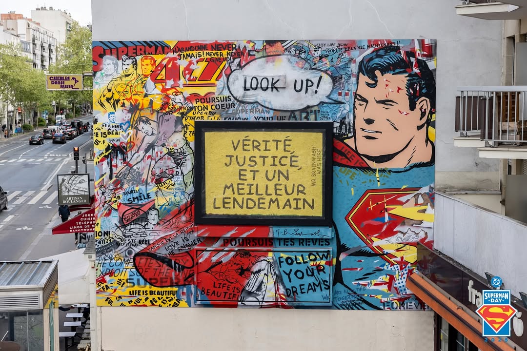 Vibrant Superman Mural Soars Over Paris, France Neighborhood